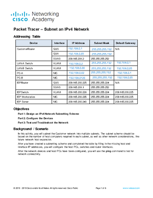 10 - Cisco's introduction to networking. Packet Tracer 10.3.5 - © 2013 ...