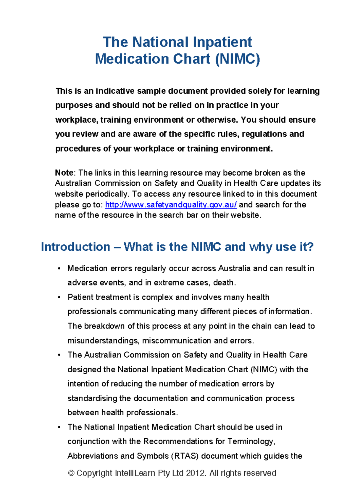 P50-50000 - The National Inpatient Medication Chart (NIMC) This is an ...