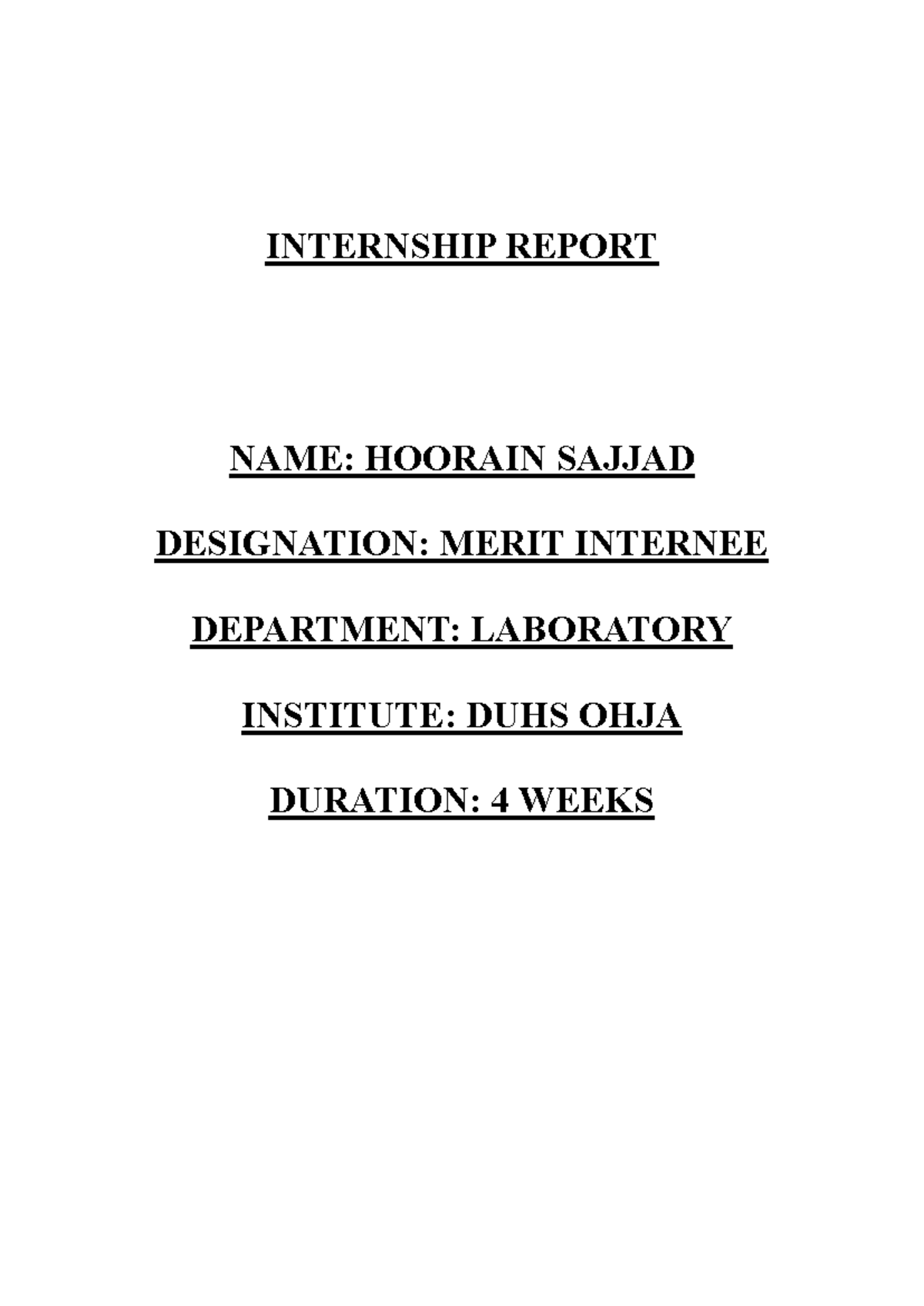 this is my internship report i wrote - INTERNSHIP REPORT NAME: HOORAIN ...