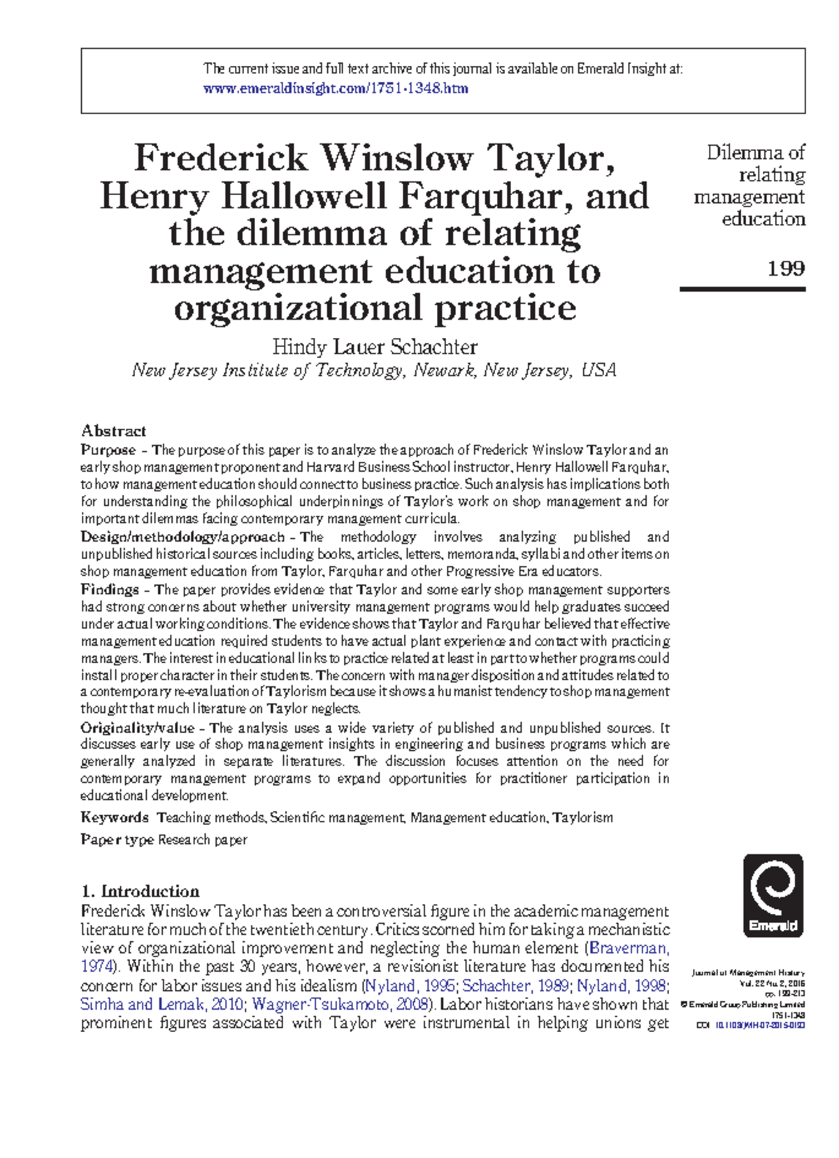 Implications of Taylors Scientific Management theory on job duties ...