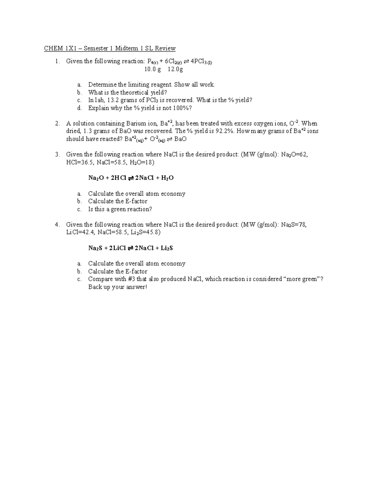 CHEM-1X1 MT1 S1 SL Questions - CHEM 1X1 – Semester 1 Midterm 1 SL ...