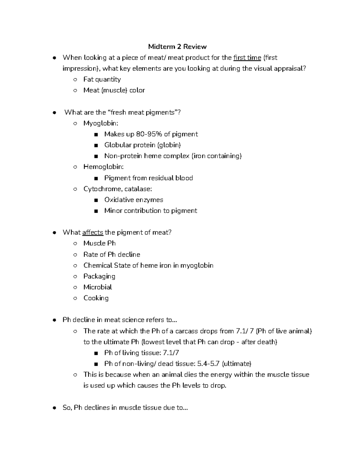 Midterm 2 Review - Midterm 2 Review When looking at a piece of meat/ meat product for the first ...