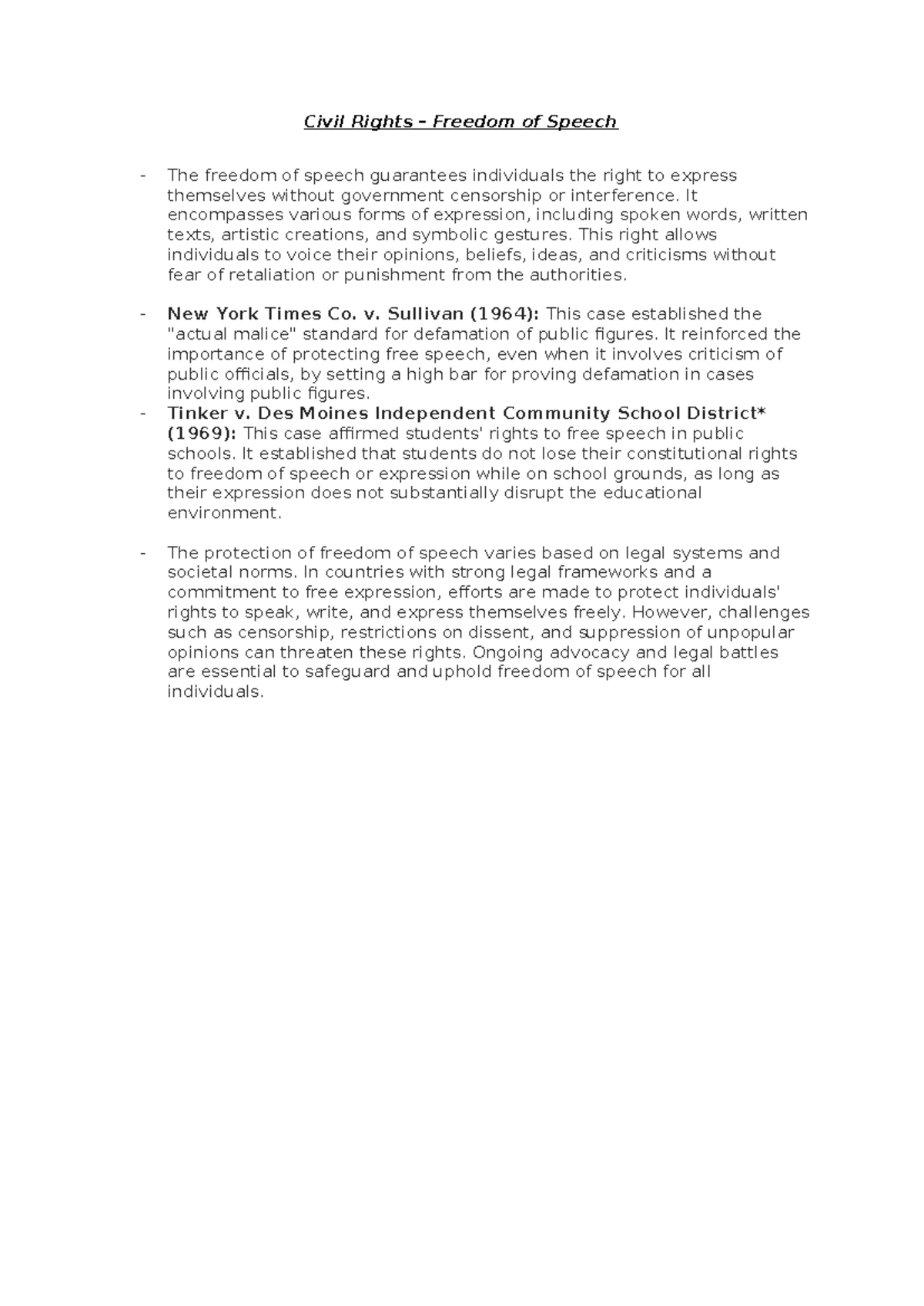 Civil Rights - Freedom of Speech - Civil Rights – Freedom of Speech The ...