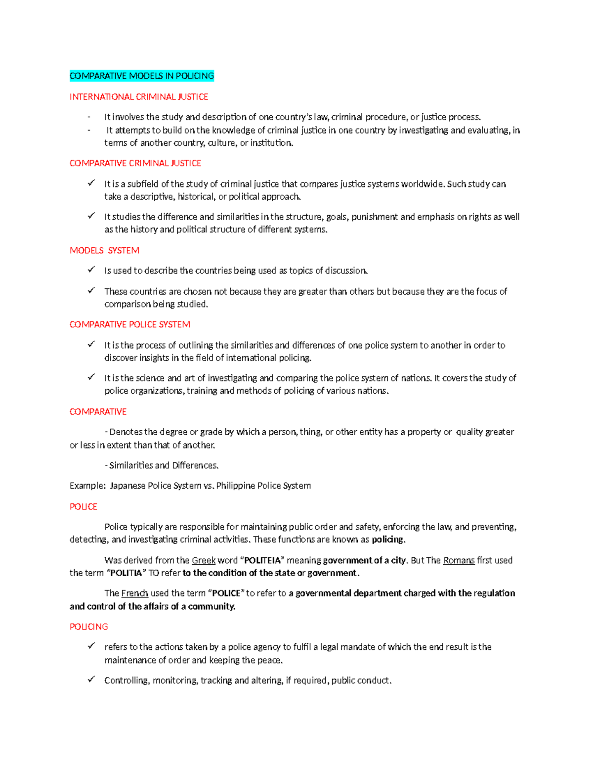 Comparative Models IN Policing - COMPARATIVE MODELS IN POLICING ...