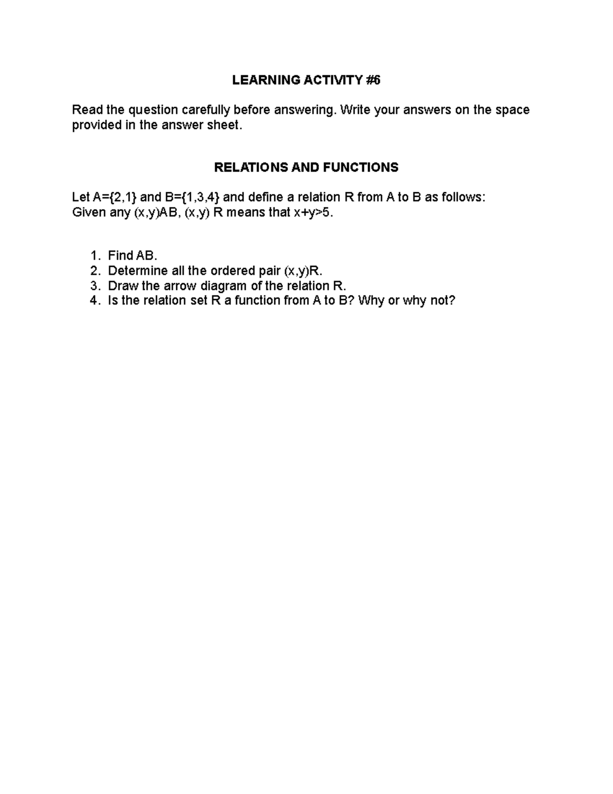 Mmw act 6 - Relations and functions - LEARNING ACTIVITY Read the ...