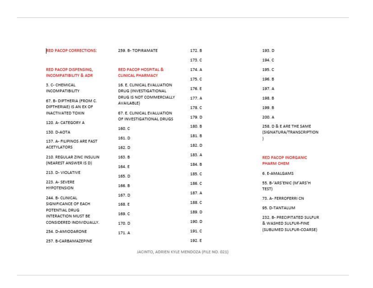 Pacop Corrections RED PINK AND Green - Pharmacology - Studocu
