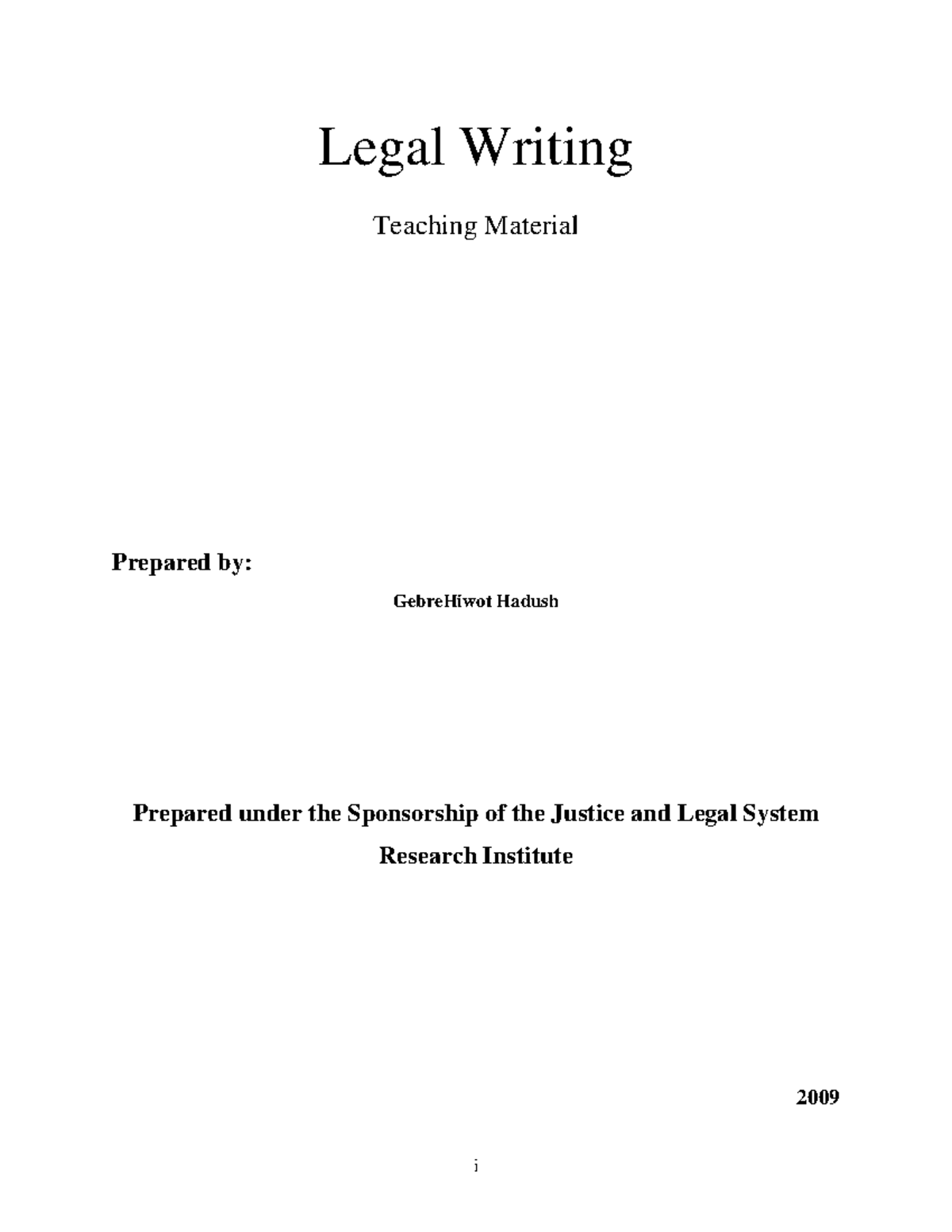Legal writing guide 4 - i Legal Writing Teaching Material Prepared by ...