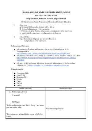 Lesson-PLAN- Indigenization - NEGROS ORIENTAL STATE UNIVERSITY- SIATON ...