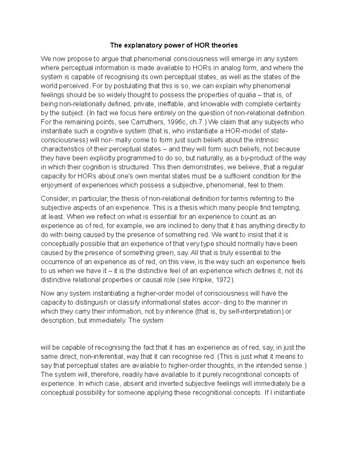 The explanatory power of HOR theories - For by postulating that this is ...