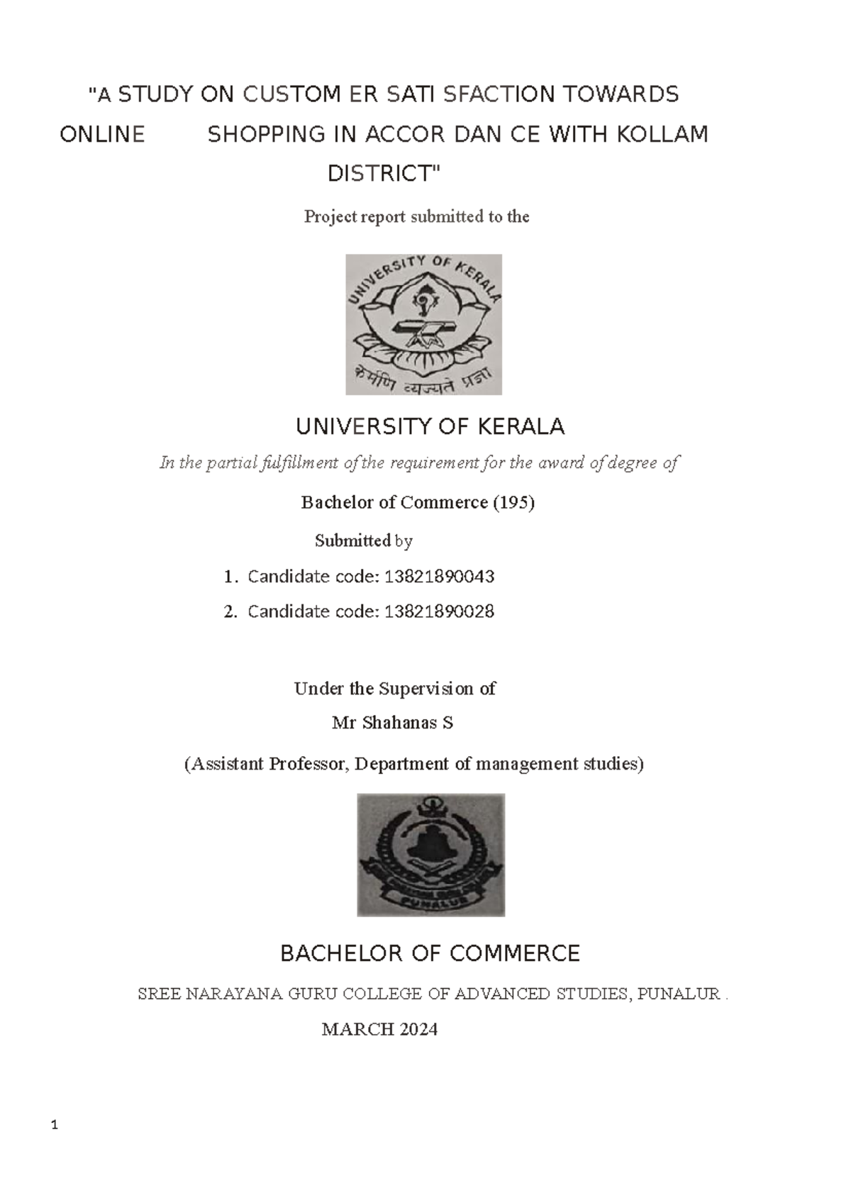 Shanty 23- A3 - Notes - "A STUDY ON CUSTOM ER SATI SFACTION TOWARDS ...