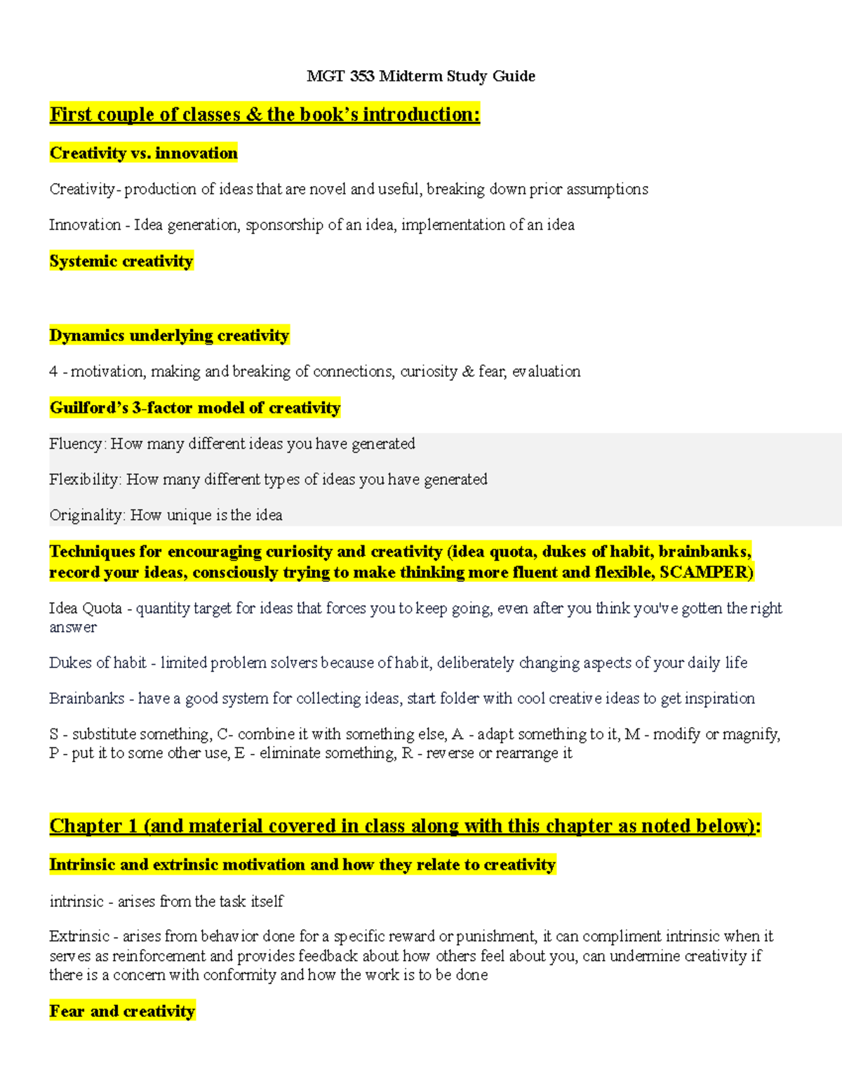 MGT 353 Midterm Study Guide - MGT 353 Midterm Study Guide First couple ...