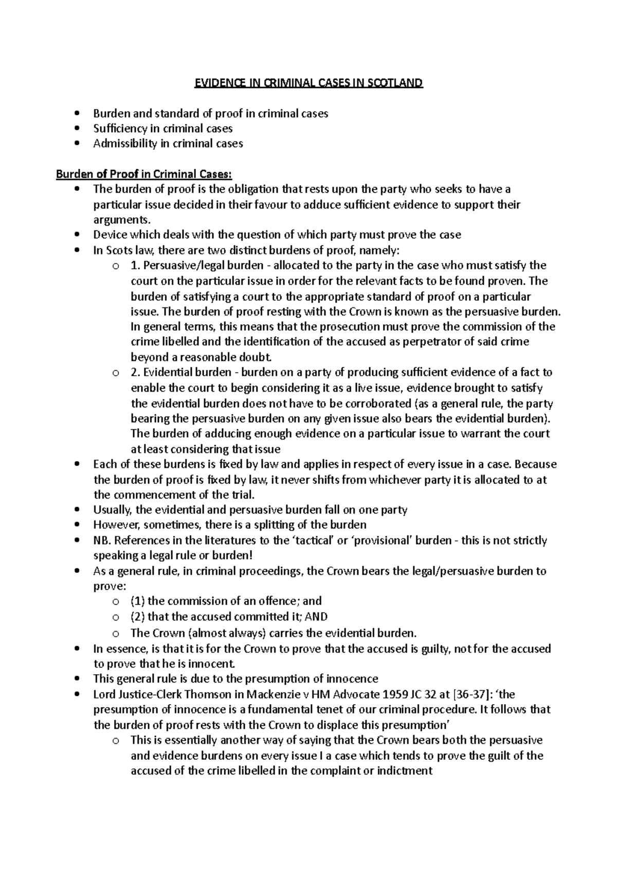 (2) Notes - Evidence in criminal cases - EVIDENCE IN CRIMINAL CASES IN ...