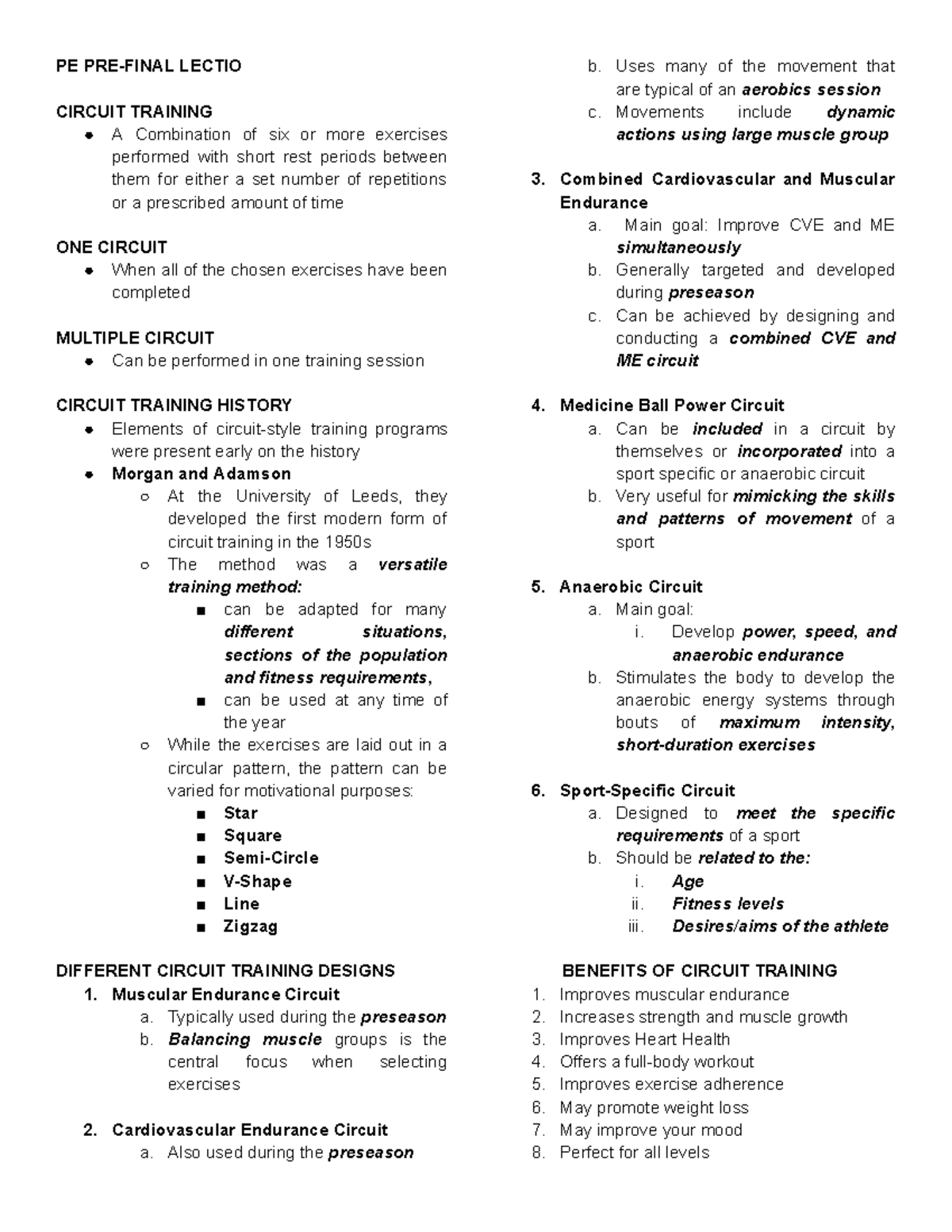 PE PRE- Final Lectio - PE PRE-FINAL LECTIO CIRCUIT TRAINING A ...