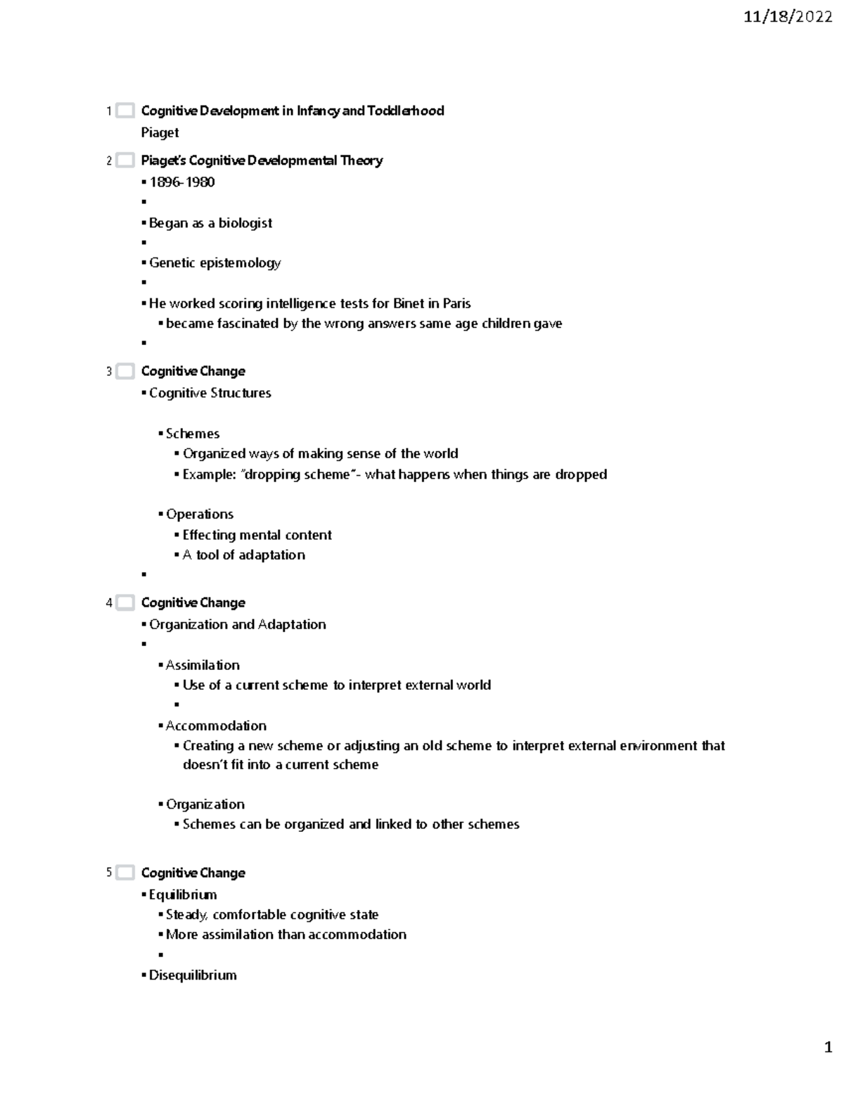 Piaget Notes - Cognitive Development in Infancy and Toddlerhood Piaget ...