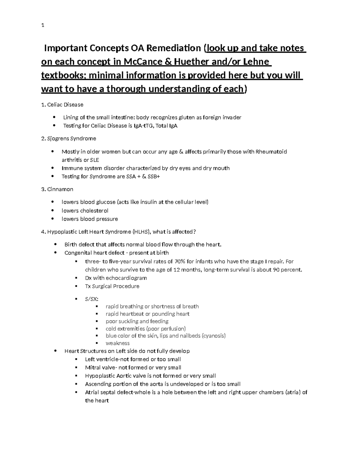 OA Review - Important Concepts OA Remediation (look up and take notes ...