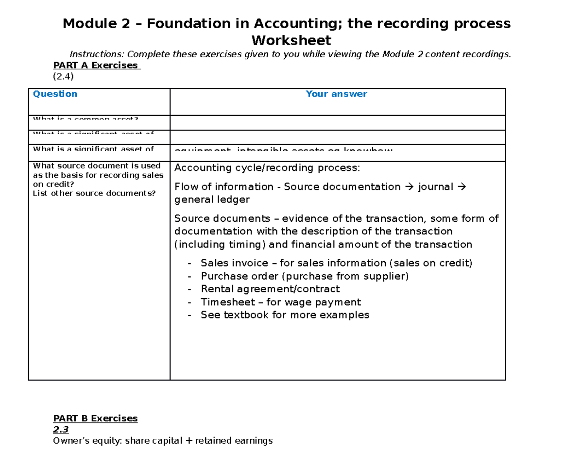 Module 2 worksheet - ACCT1006 - USyd - Studocu