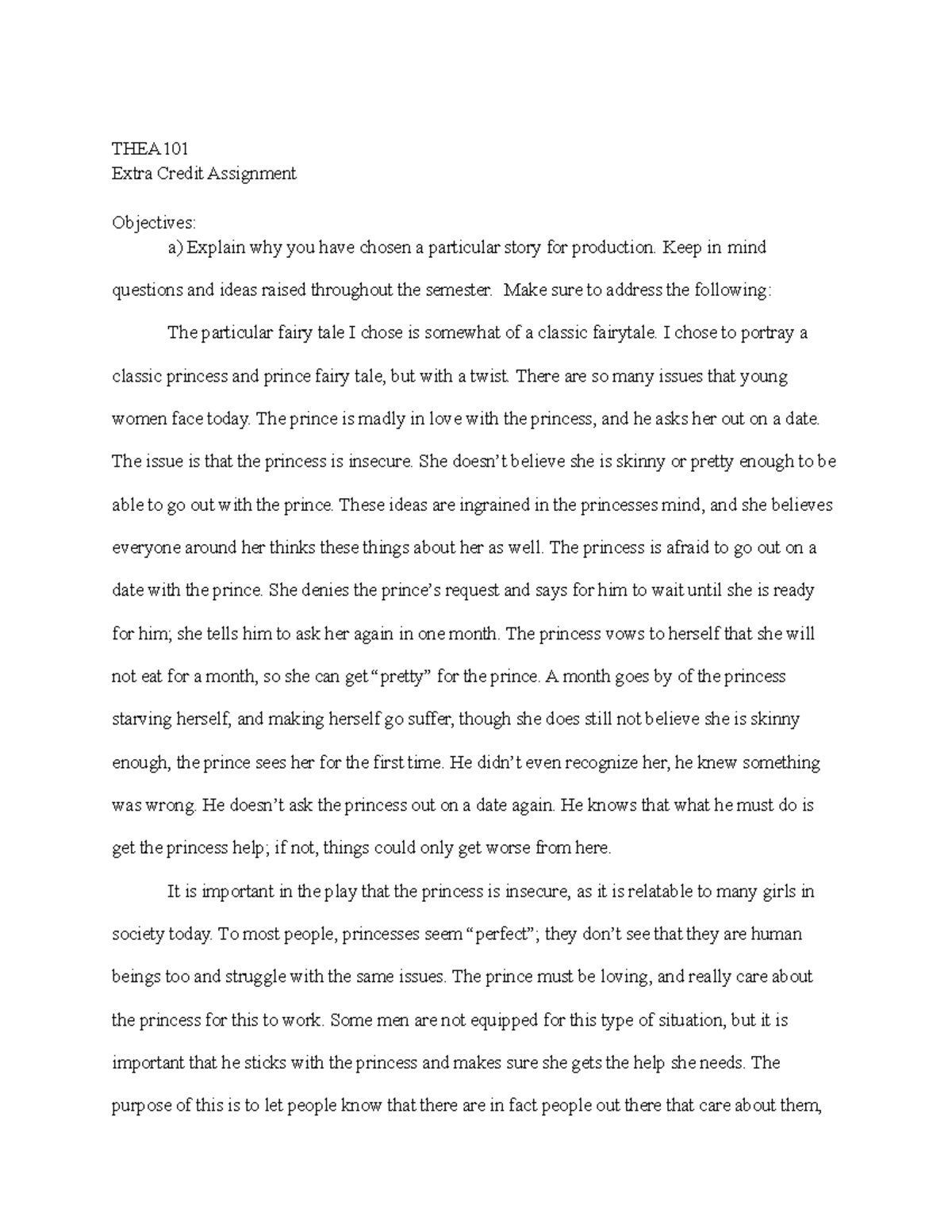Extra Credit Assignment - THEA Extra Credit Assignment Objectives: a ...
