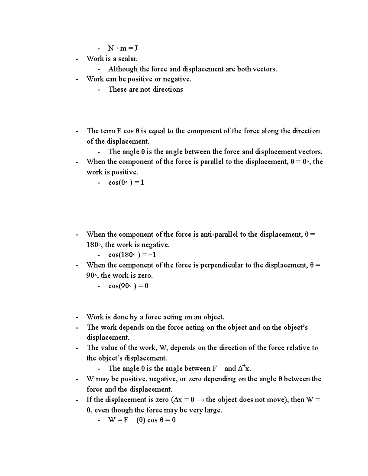 Chapter 6 - Physics - Google Docs2 - N · m = J Work is a scalar ...