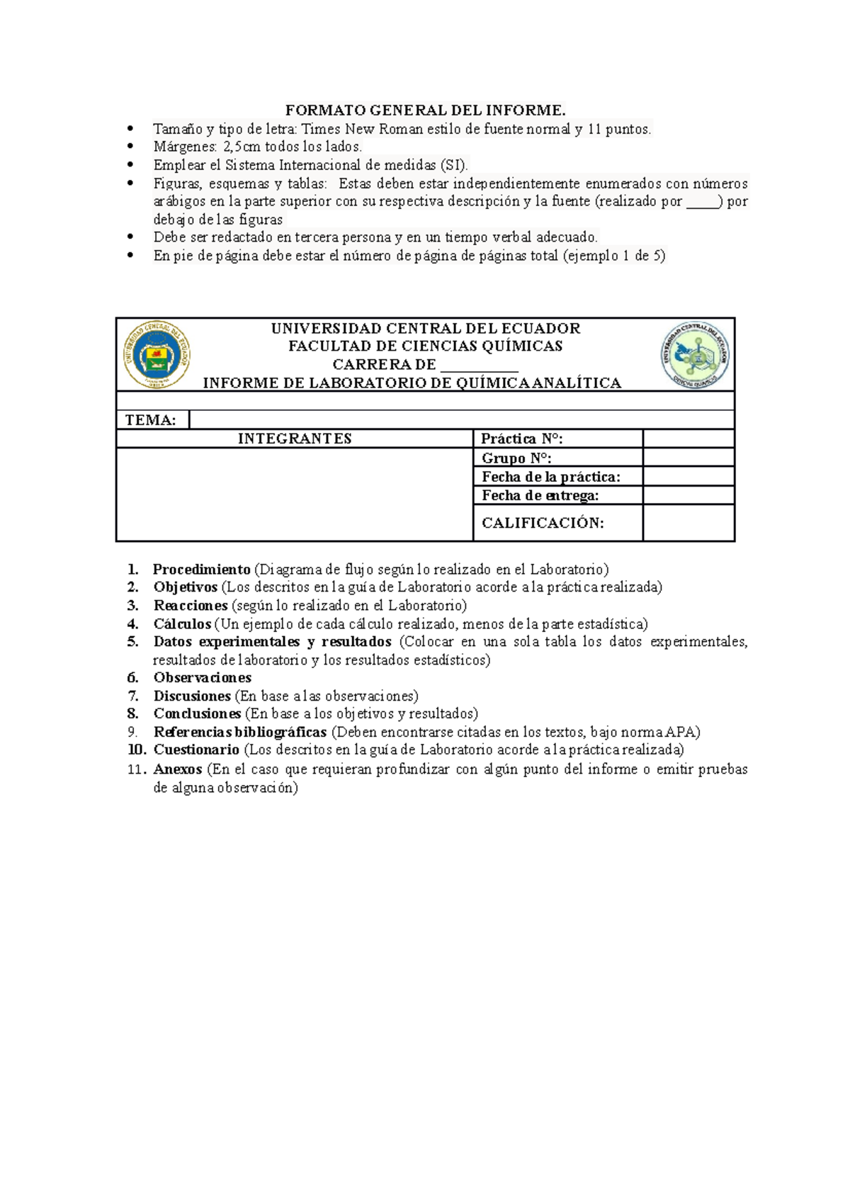 Formato General DEL Informe - FORMATO GENERAL DEL INFORME. Tamaño y ...
