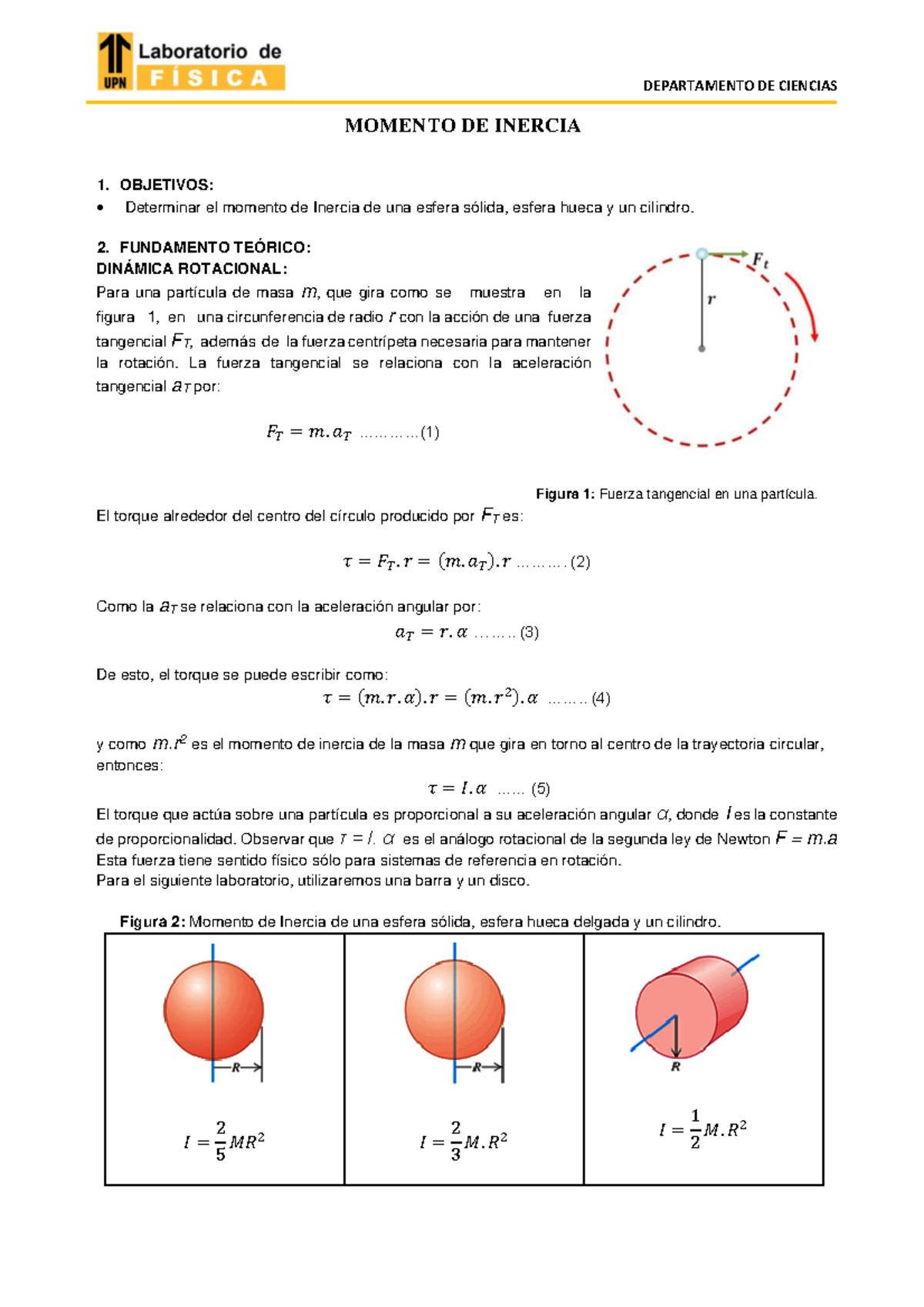 LAB Fisiarq S11 MI 2024 - Laboratorio - MOMENTO DE INERCIA 1. OBJETIVOS ...