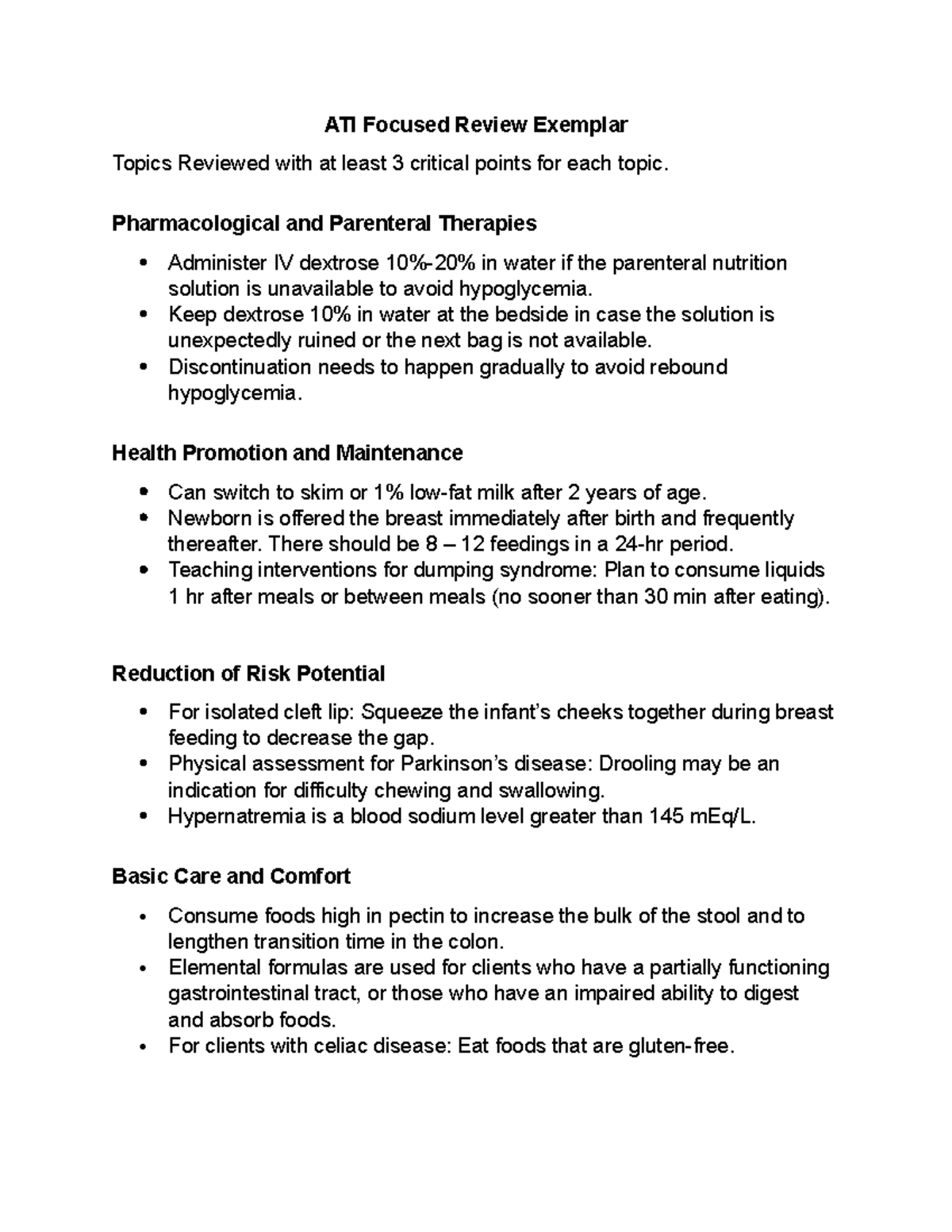 Focused Review A - ATI Focused Review Exemplar Topics Reviewed with at ...
