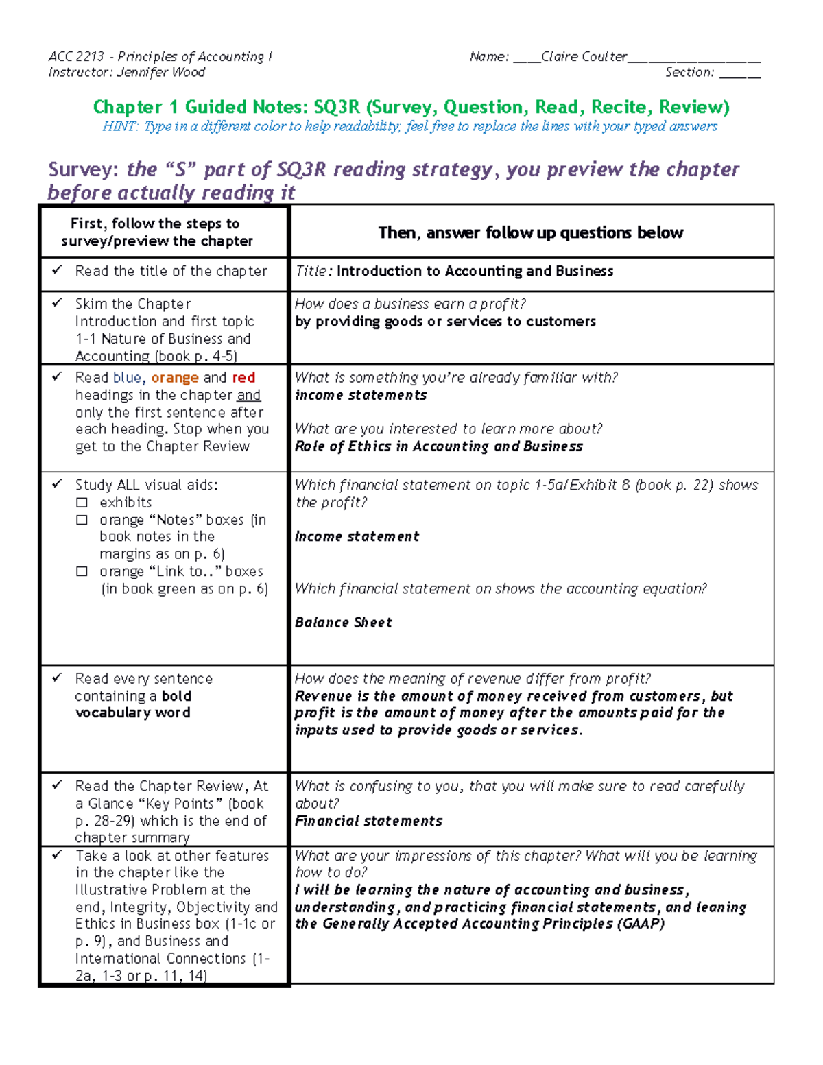 Chapter 1 Guided Notes with SQ3R - ACC 2213 - Principles of Accounting ...
