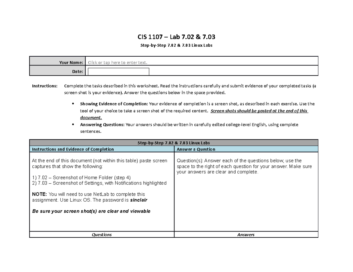 Chapter 07 Part 1 Linux on the Desktop - CIS 1107 – Lab 7 & 7. Step-by ...