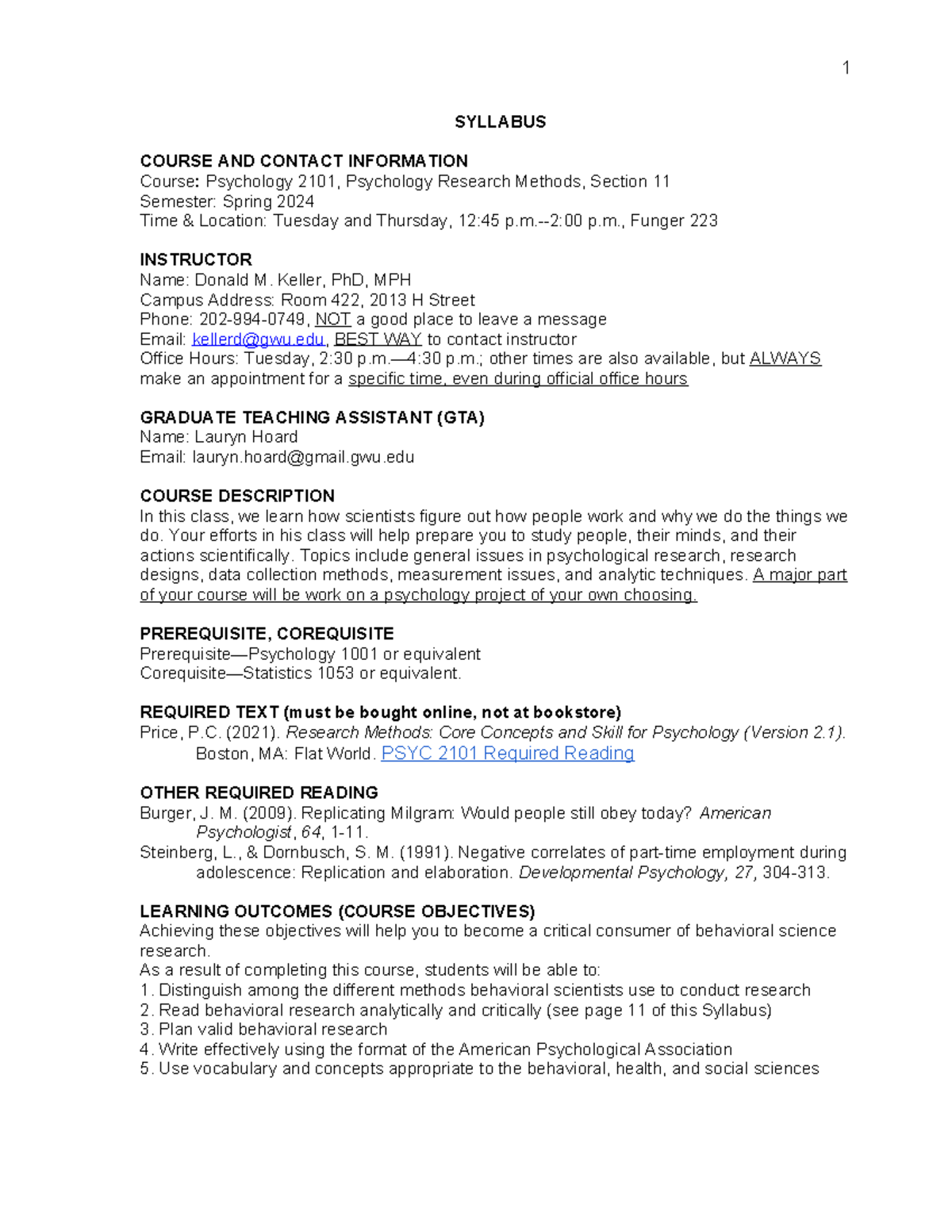 Syllabus-Keller Spring 2024-2101-11 - SYLLABUS COURSE AND CONTACT ...
