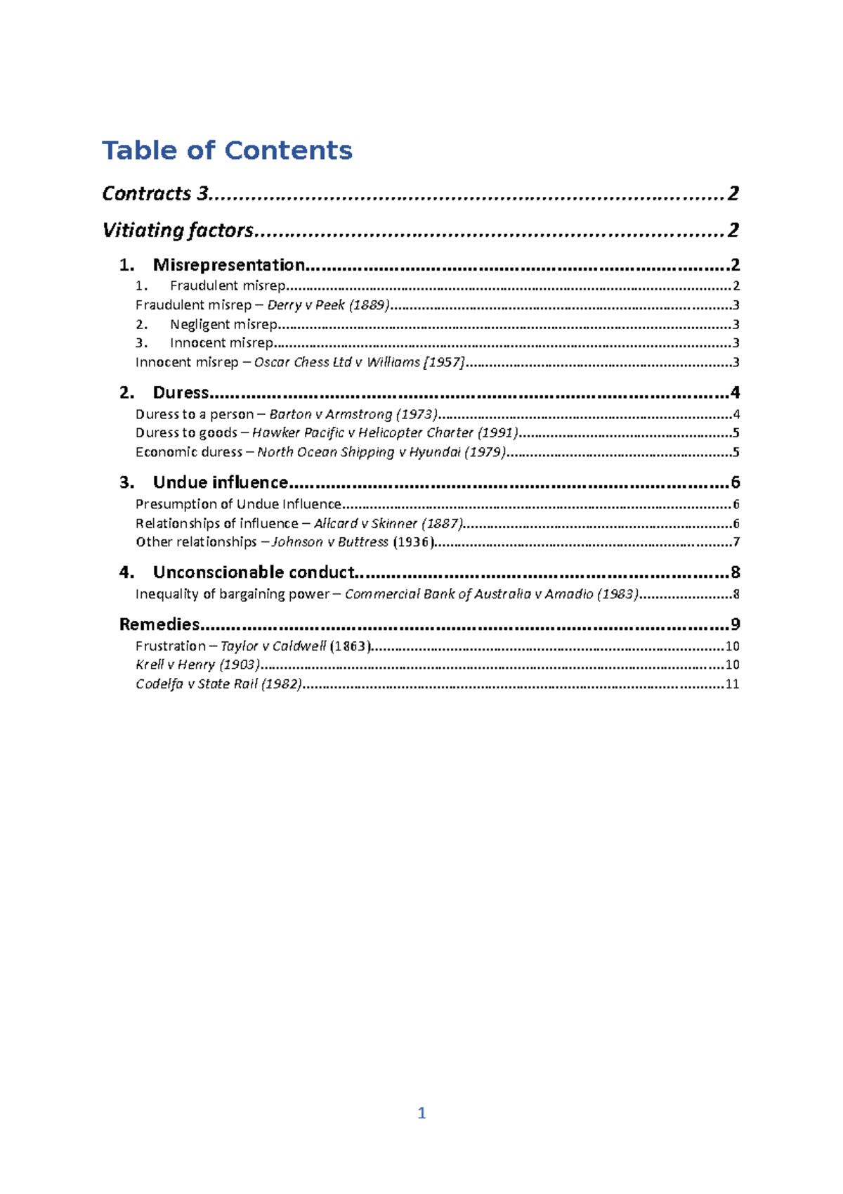 Contracts 3 - Table of Contents Contracts - Studocu