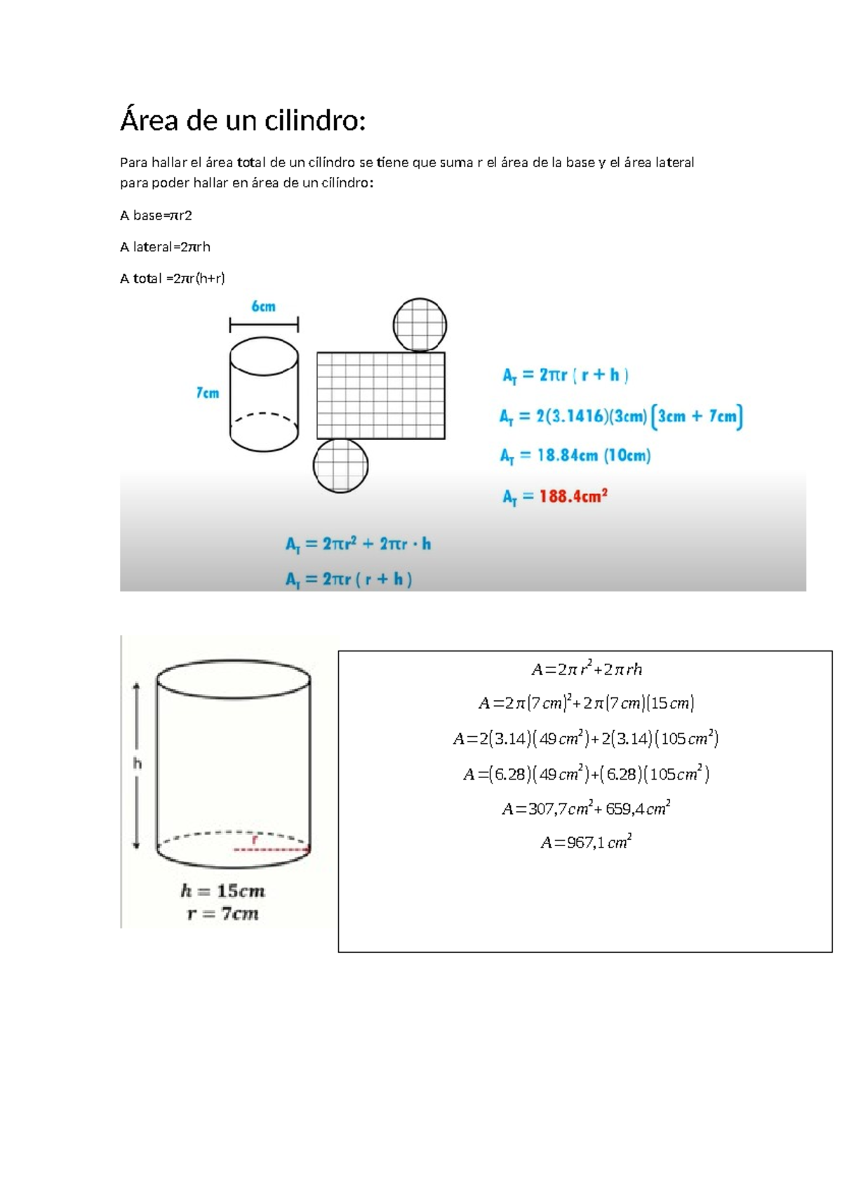 Área de un cilindro - caltulo del area - Matemáticas - Área de un ...
