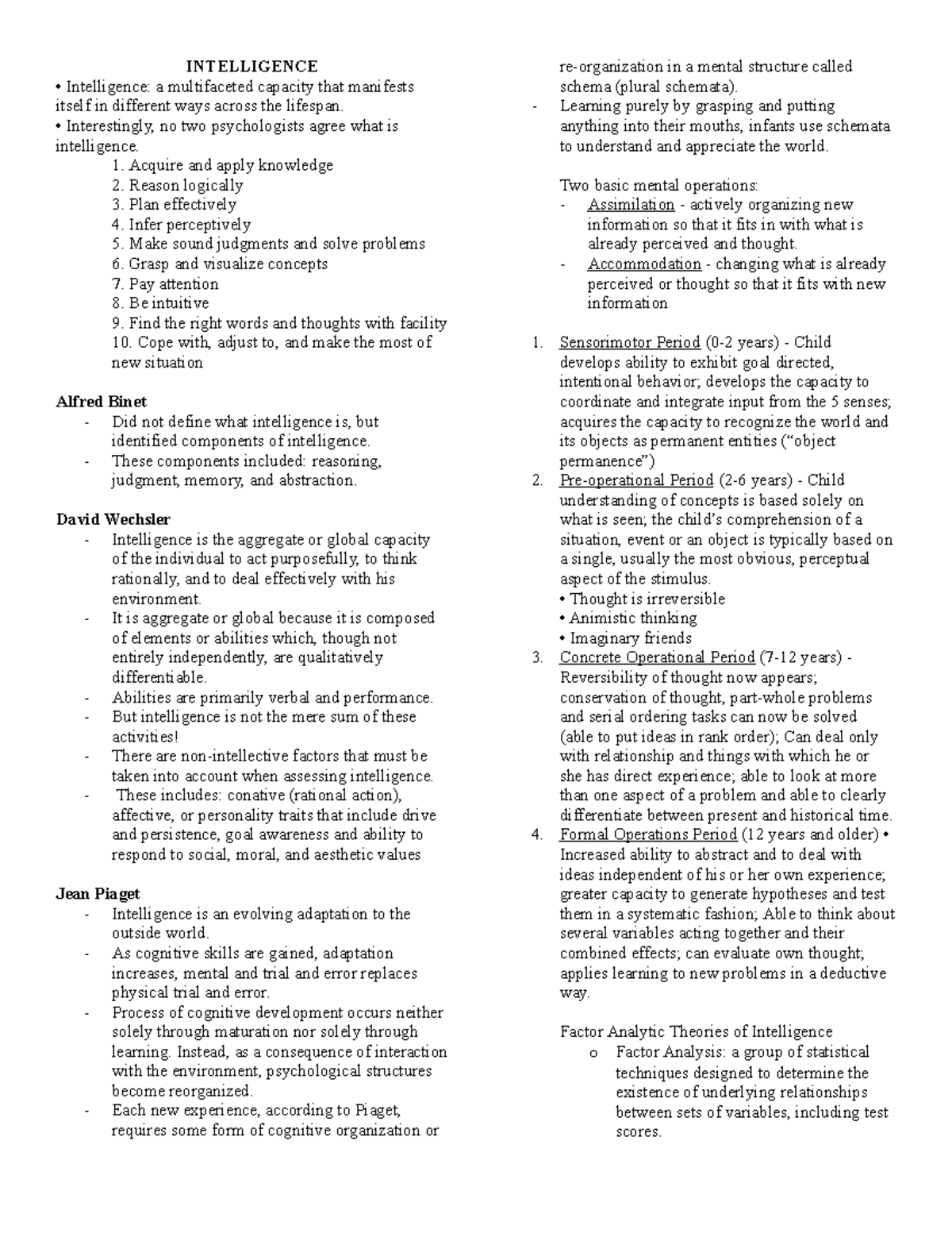 Intelligence - INTELLIGENCE Intelligence: a multifaceted capacity that ...