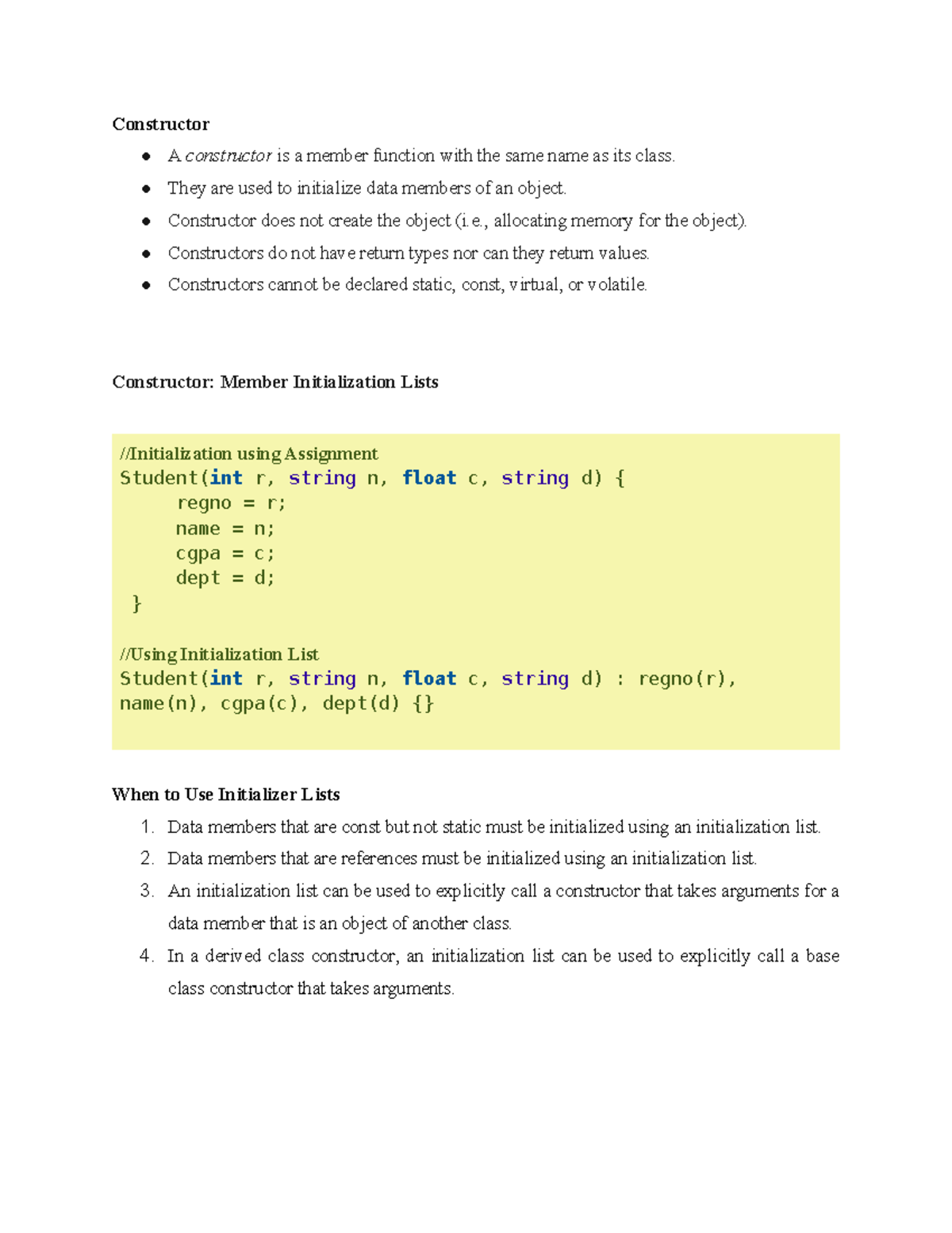 Unit 2 Programs Constructor A Constructor Is A Member Function With The Same Name As Its