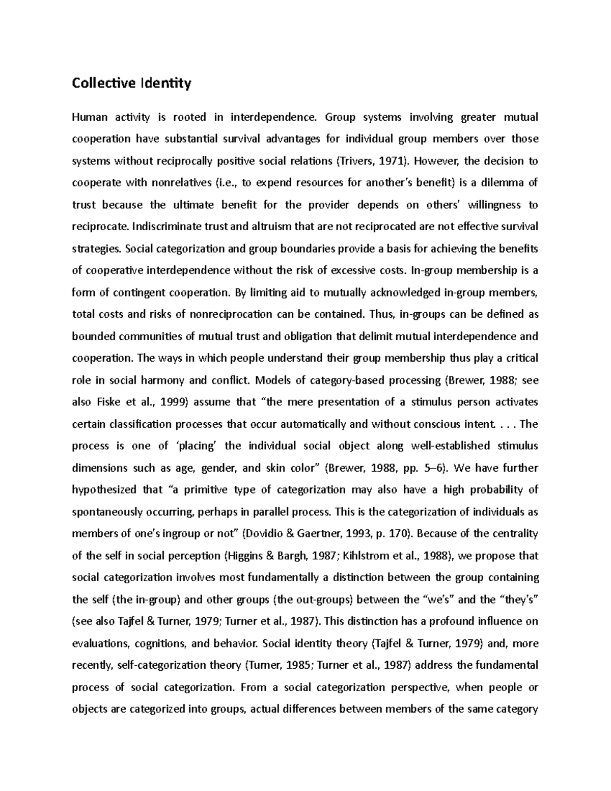 Collective Identity - Collective Identity Human activity is rooted in ...