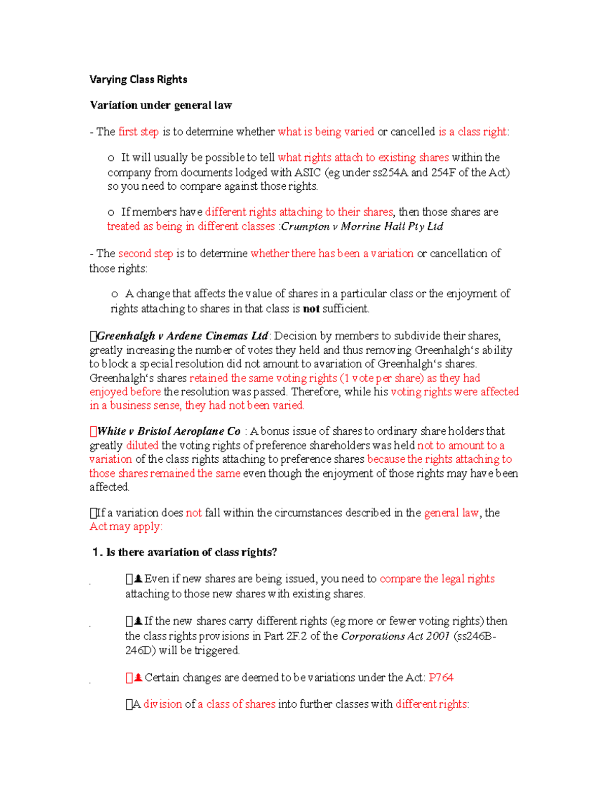 Lecture notes, lecture class rights - Varying class rights - Varying ...