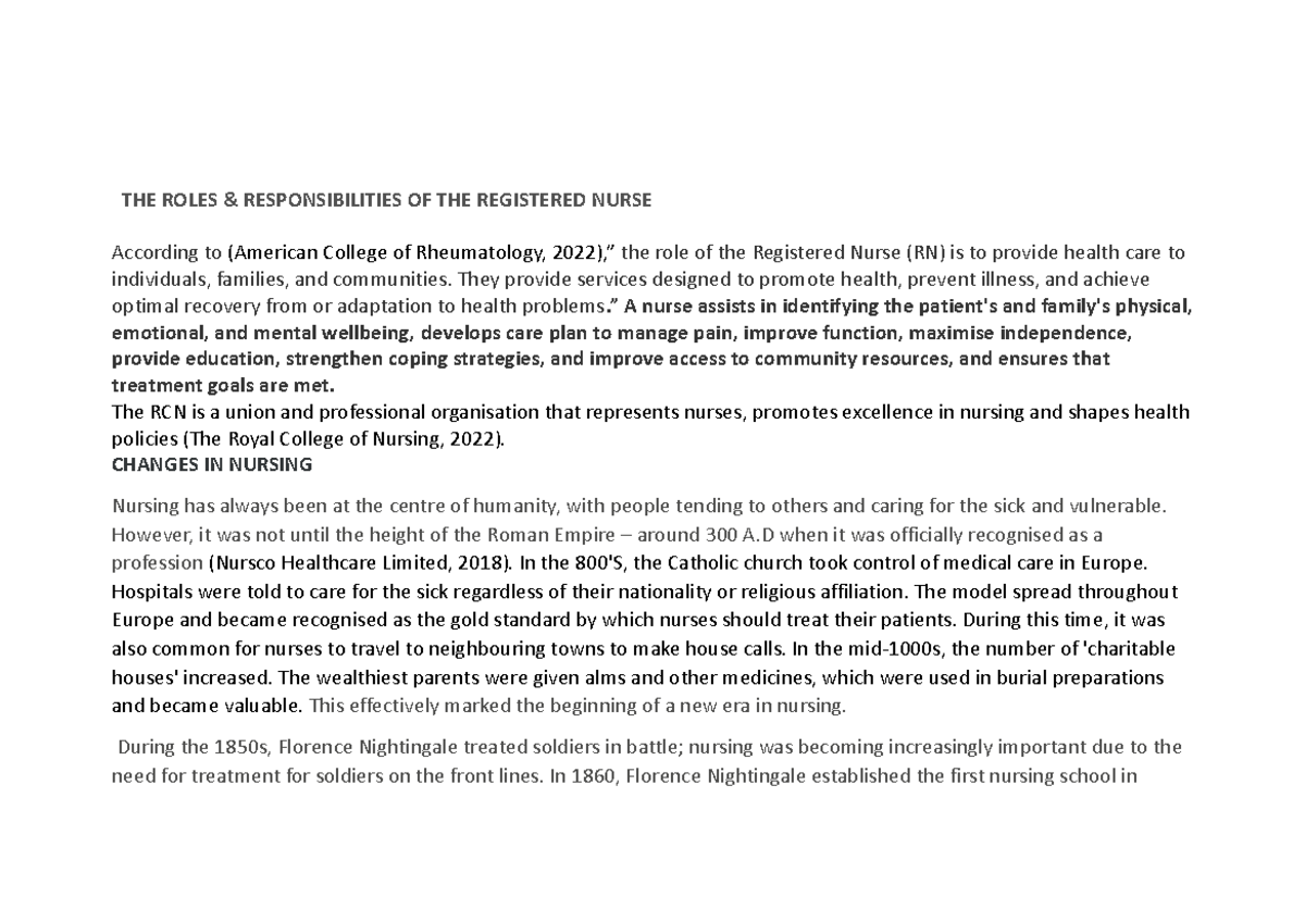 The Roles ^0 Responsibilities of the Registered Nurse - THE ROLES ...