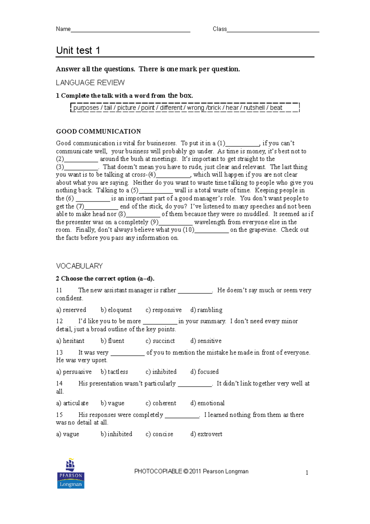 Unit test 1 - esercizi - Name ...
