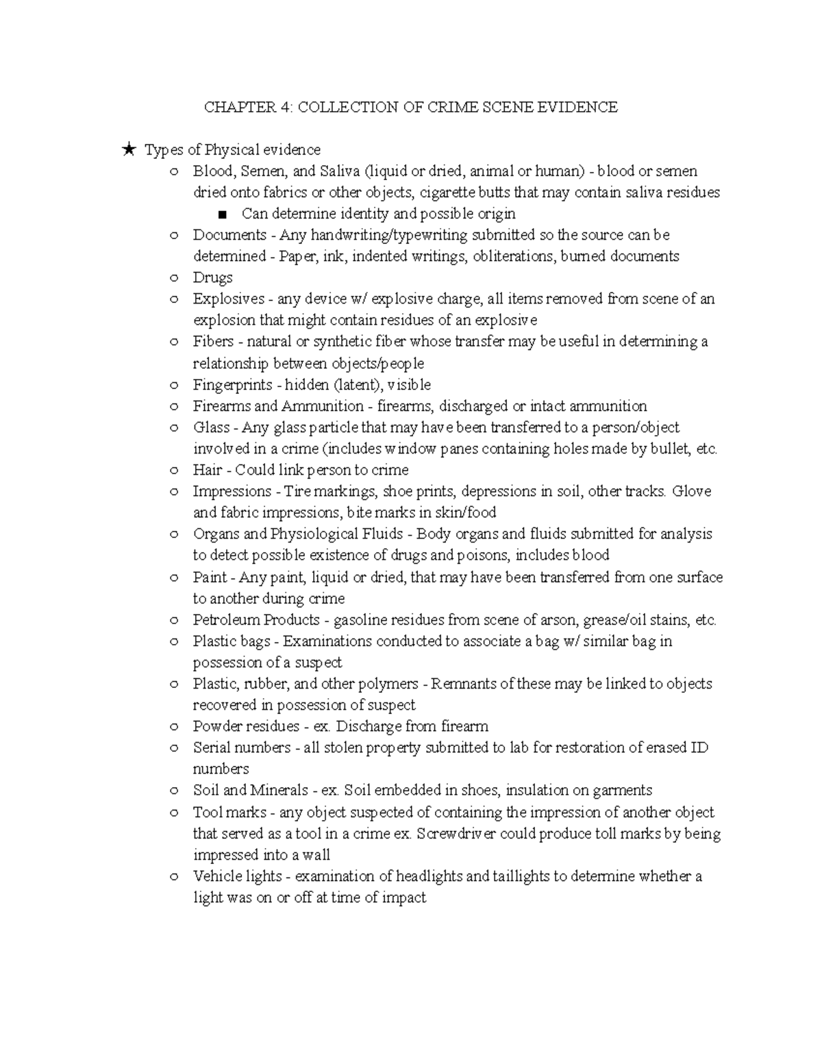 Forensics Chapter 4 - Hoa Trinh - CHAPTER 4: COLLECTION OF CRIME SCENE ...
