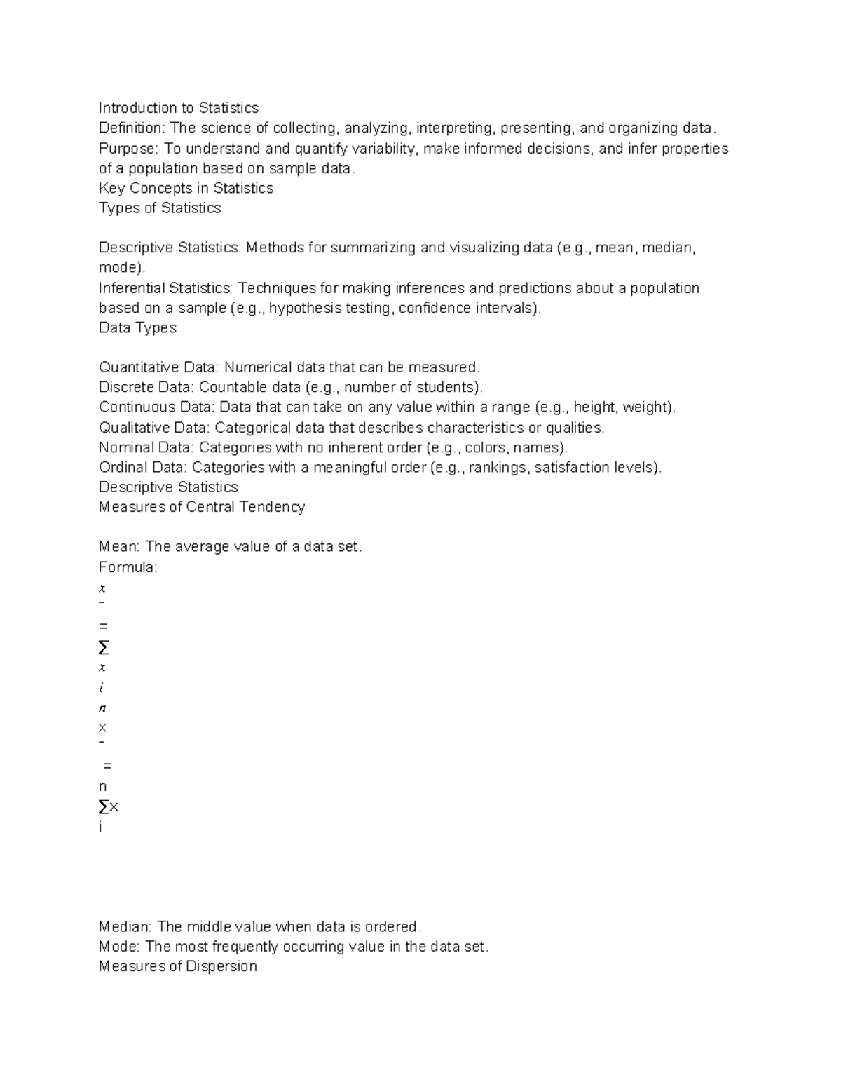 Introduction to Statistics - Introduction to Statistics Definition: The science of collecting ...