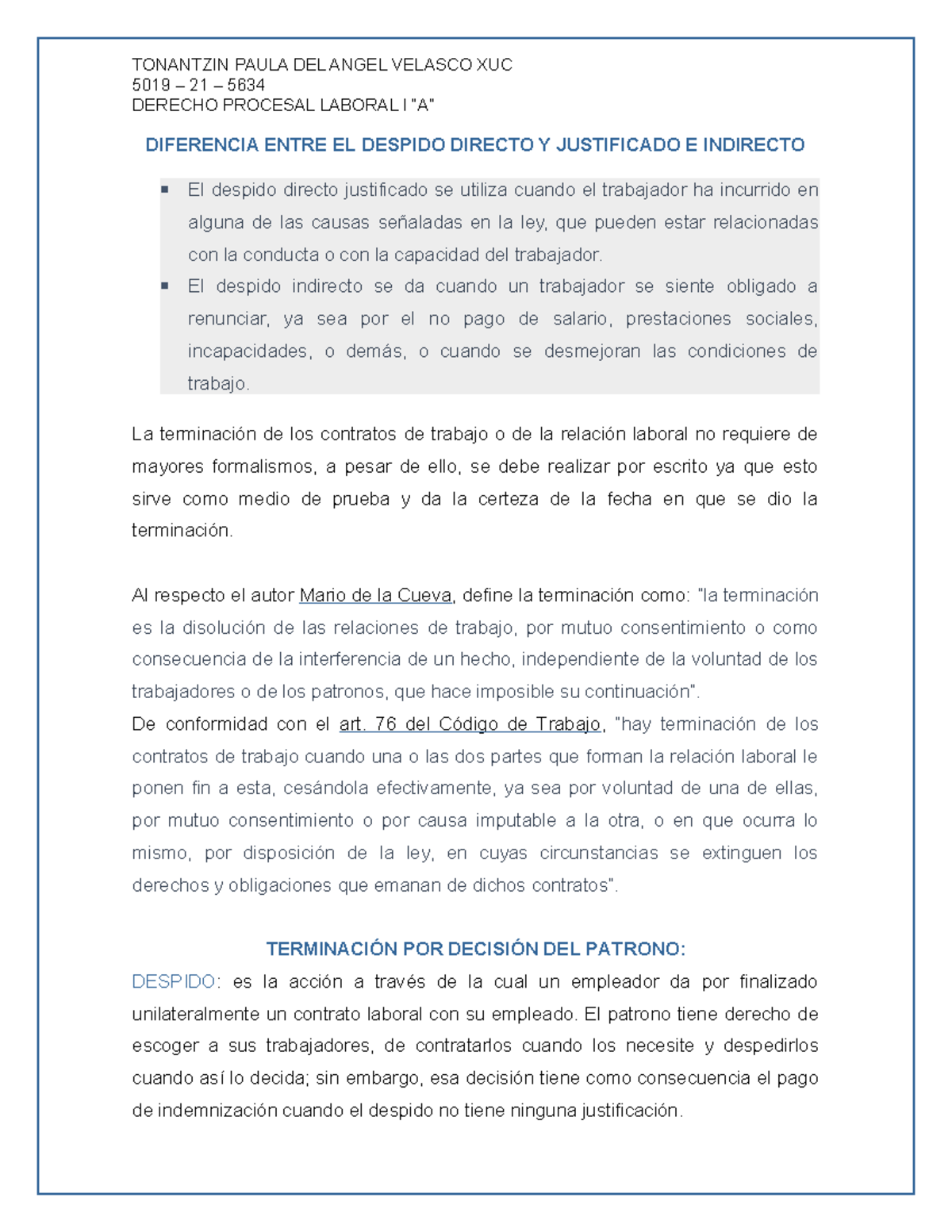 Diferencia Entre EL Despido Directo Y Justificado E Indirecto - 5019 ...