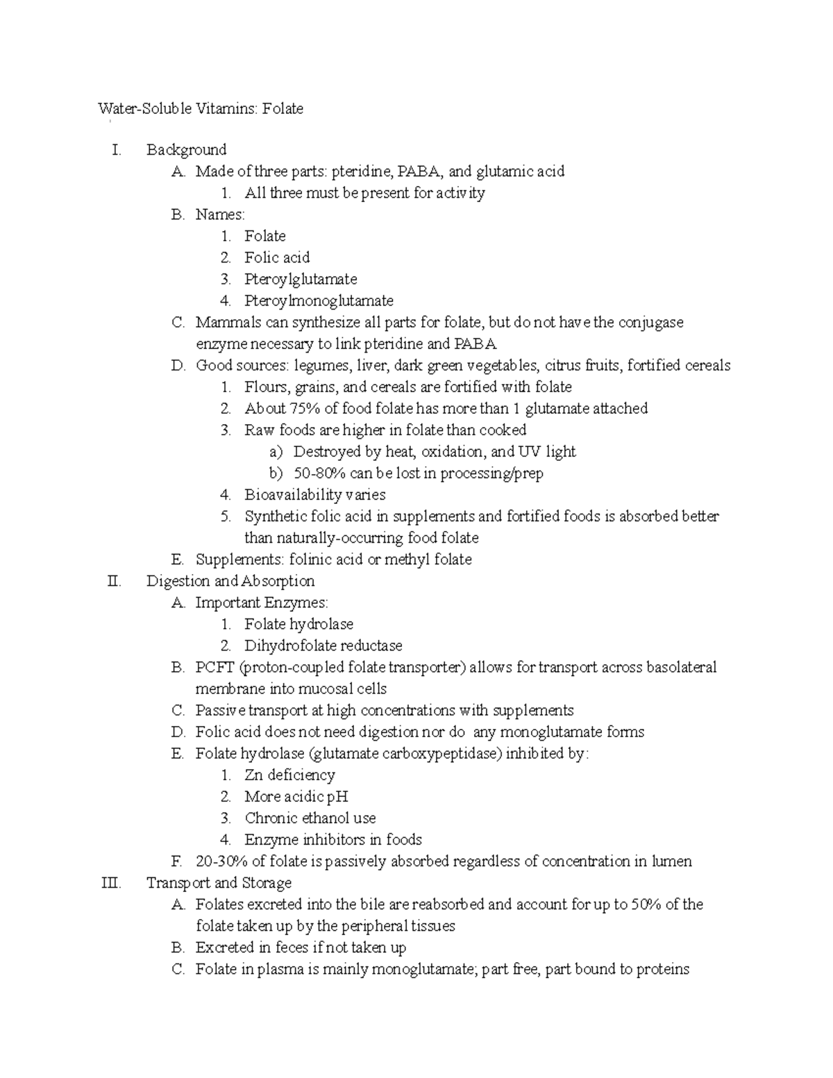 Water-Soluble Vitamins Folate - Background A. Made of three parts ...