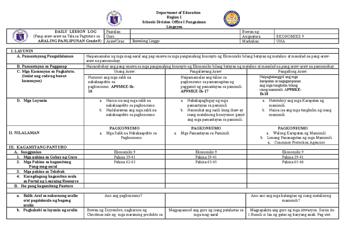 AP 9 1st Grading Week 8 - lesson plan - Department of Education Region ...