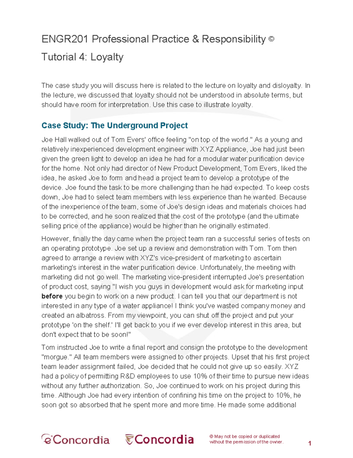 ENGR201 Tutorial - 1 © May not be copied or duplicated without the permission of the owner ...