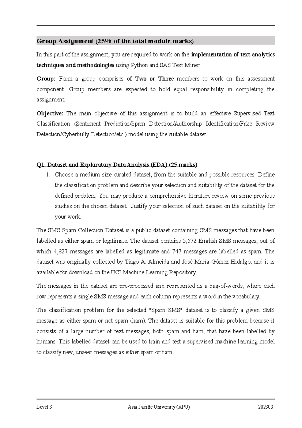 CT107-3-3-TXSA - Group Assignment - Group Assignment (25% of the total module marks) In this ...