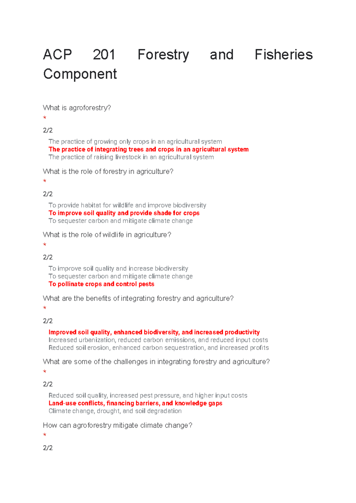 ACP 201 Forestry and Fisheries Component - Studocu