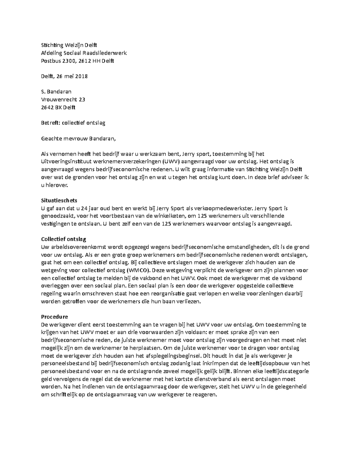 Adviesbrief werkcollege 5 - Stichting Welzijn Delft Afdeling Sociaal ...