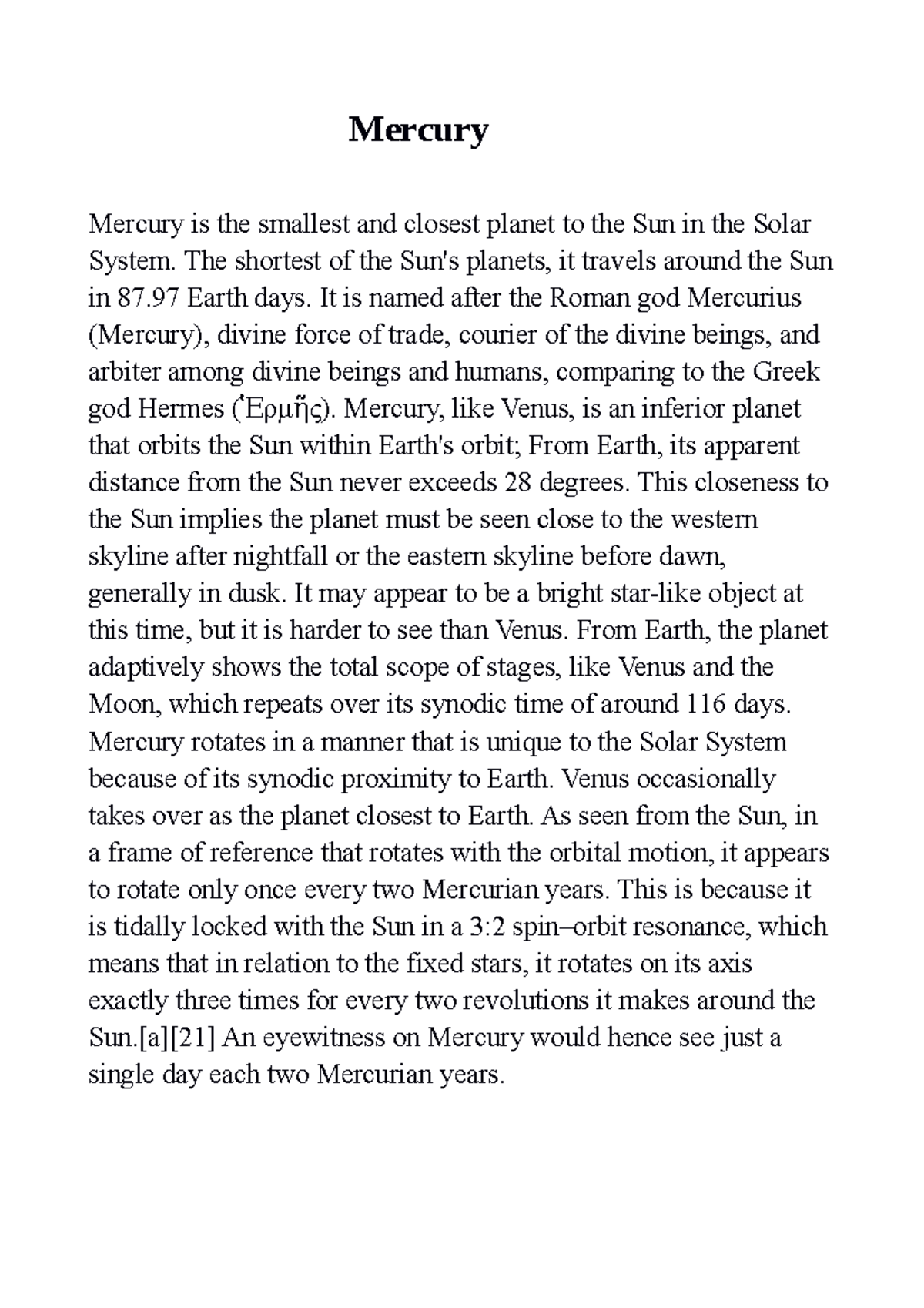 Features of Mercury - Shafina - Mercury Mercury is the smallest and ...