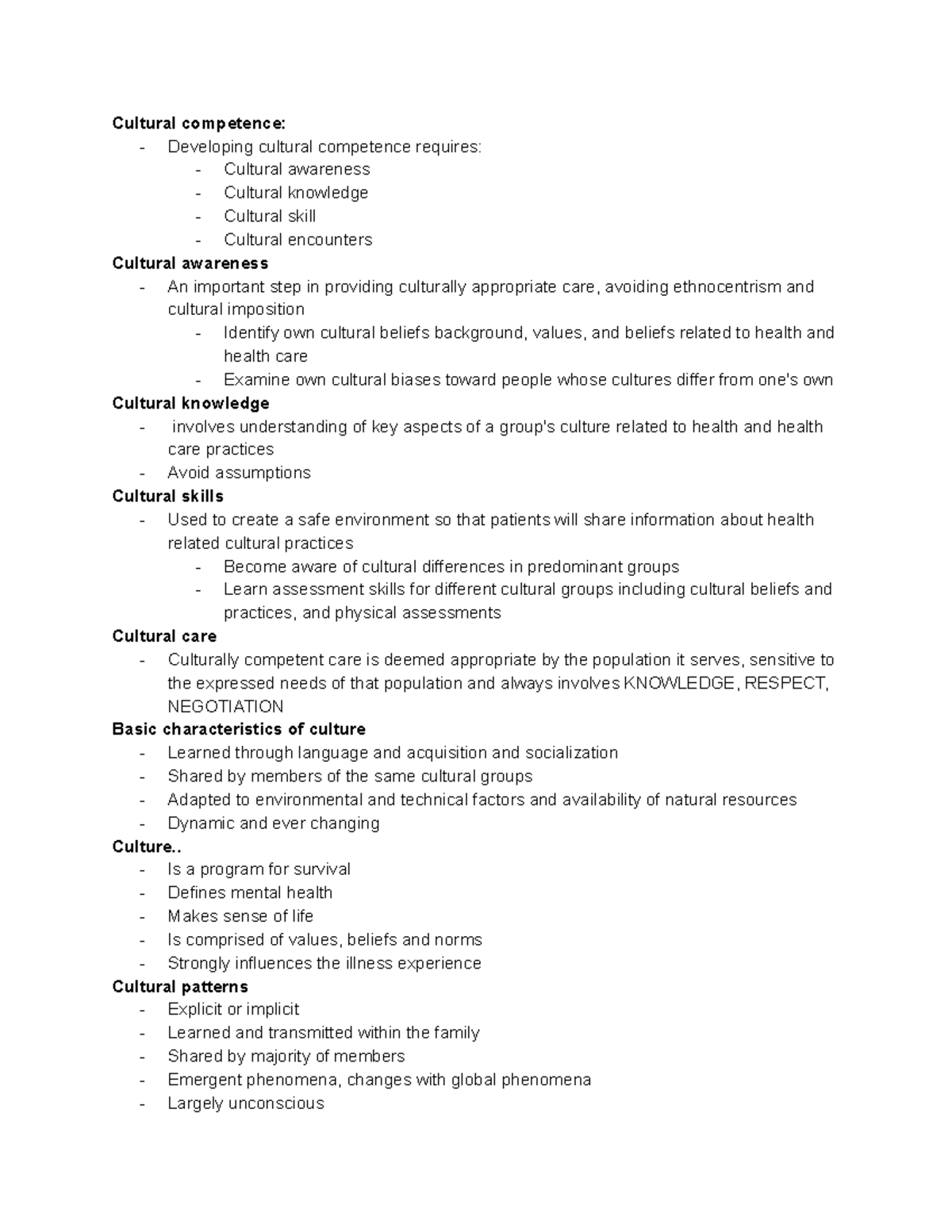 HCR 230 Notes - Cultural competence: - Developing cultural competence ...