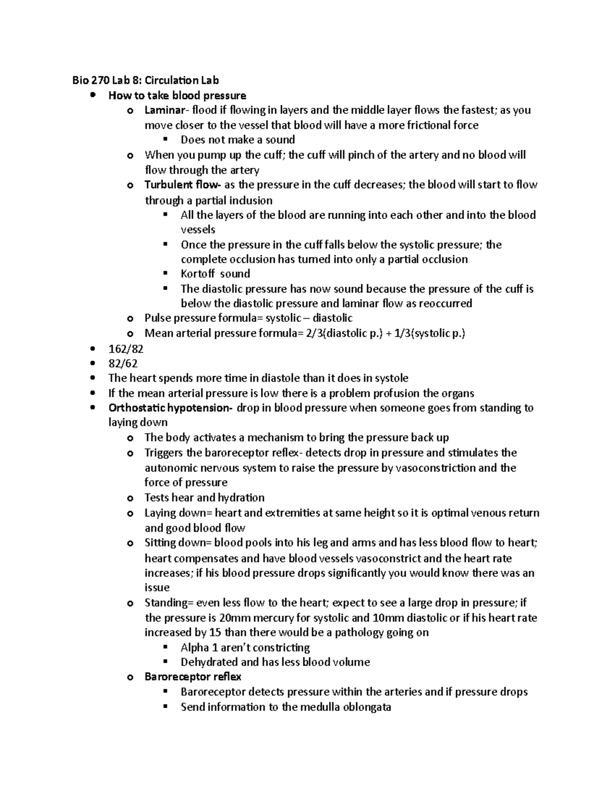 Circulation Lab: Blood Pressure and Orthostatic Hypotension - Studocu