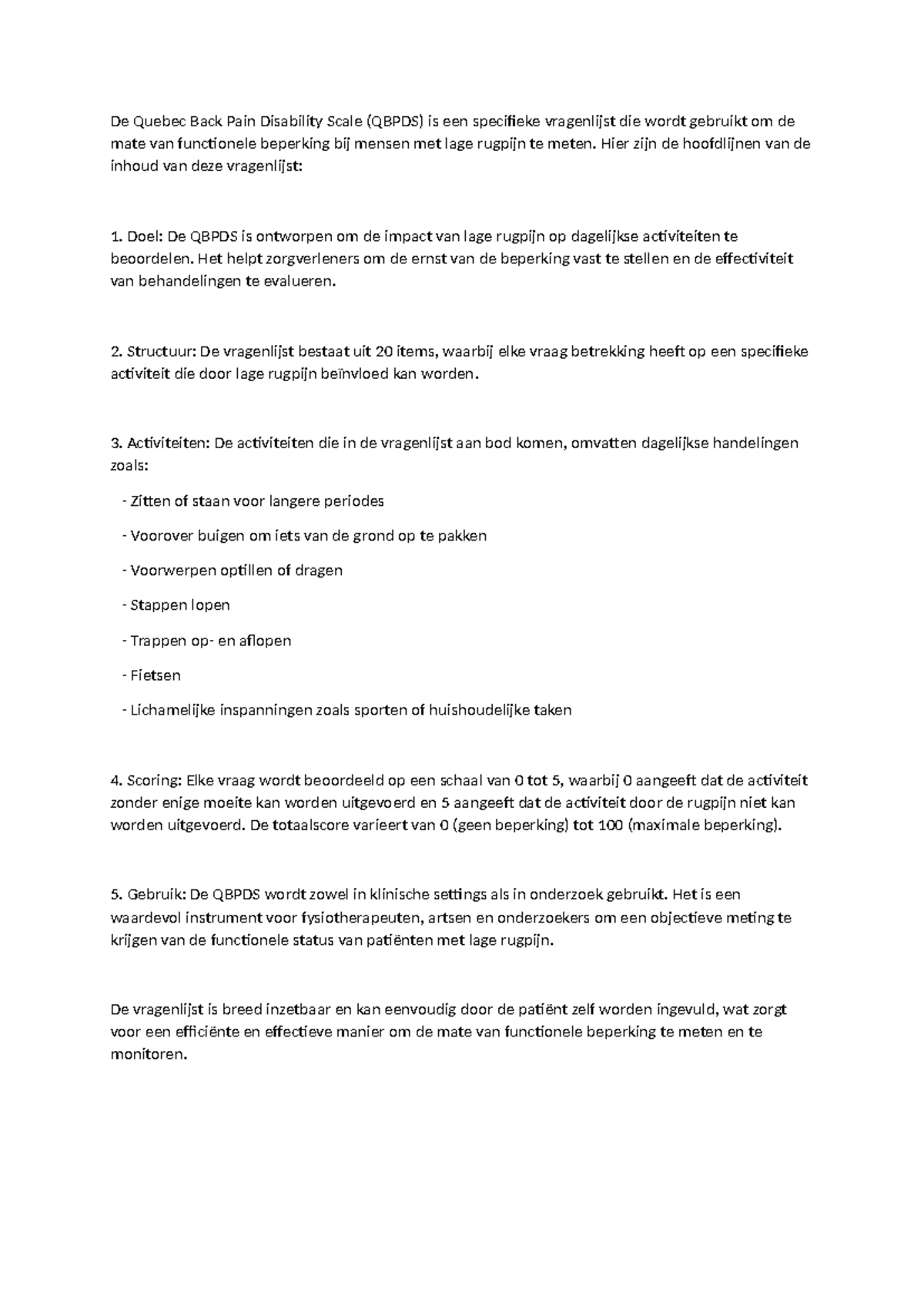 De Quebec Back Pain Disability Scale uitleg - De Quebec Back Pain ...