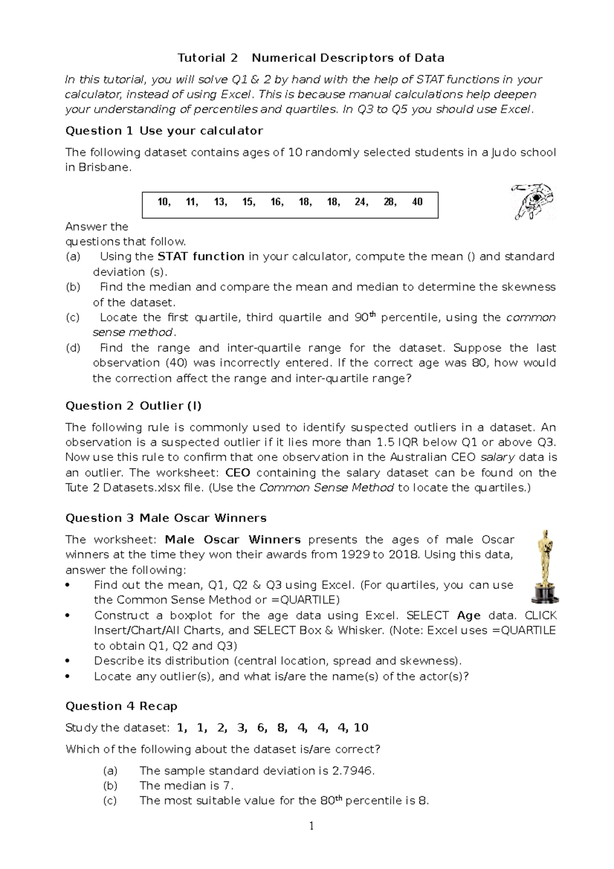 Tutorial 2 Numerical Descriptors of Data (2021-1) - Tutorial 2 ...